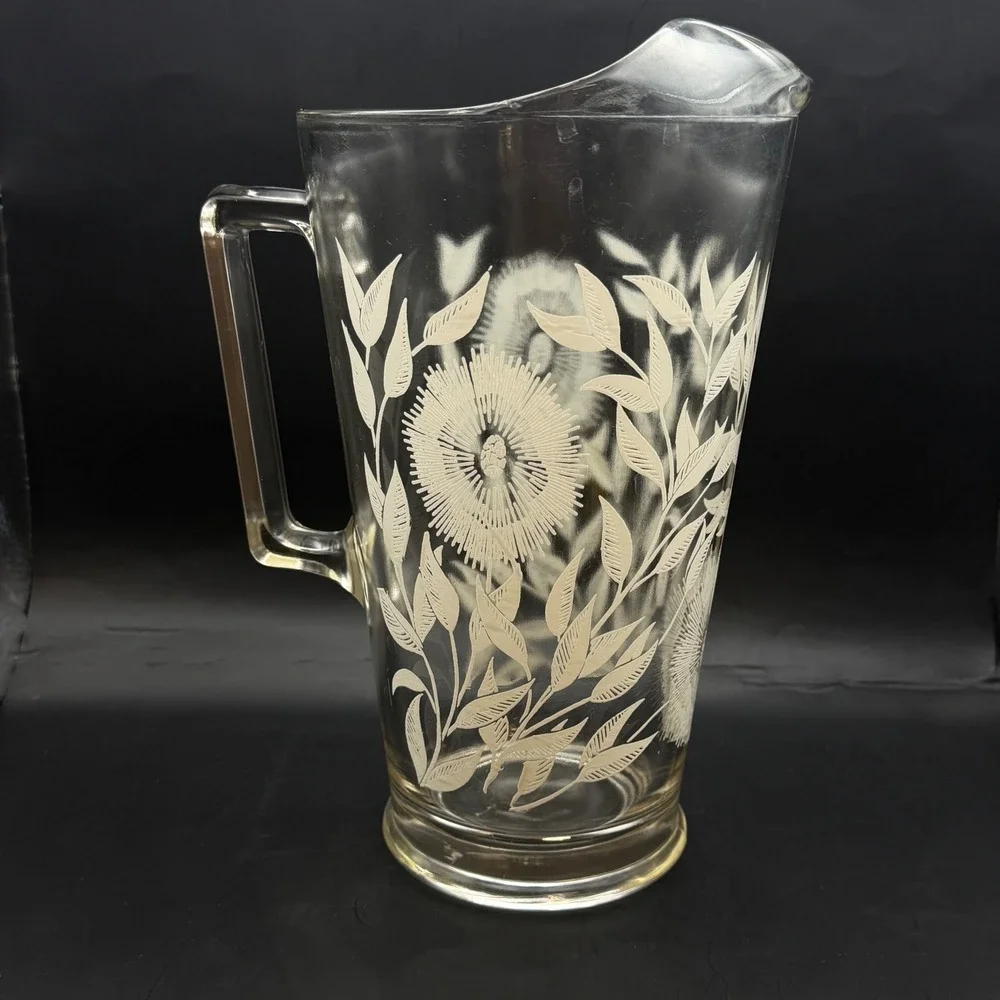Jeanette Glass | Dining | Vtg Jeanette Glass Clear Cosmos Pitcher White ...